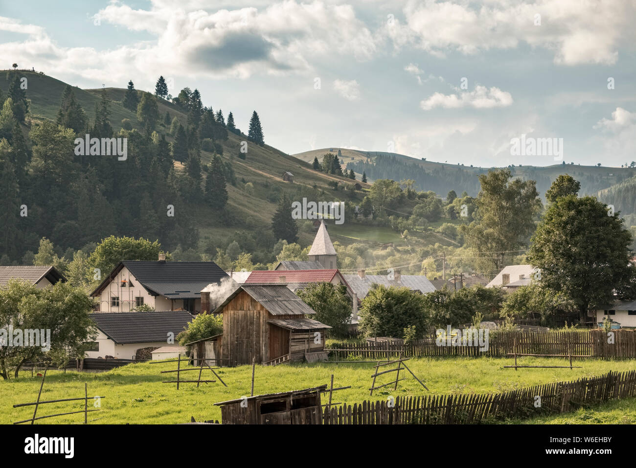 A peaceful rural view in the village of Moldovița (Suceava), Bucovina ...