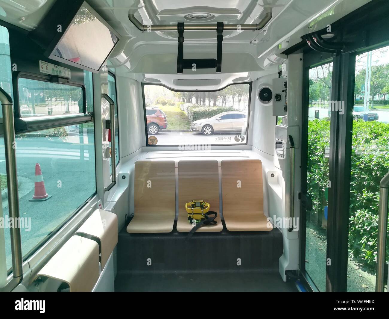 Interior view of China's first driverless mini bus based on Intelligent ...