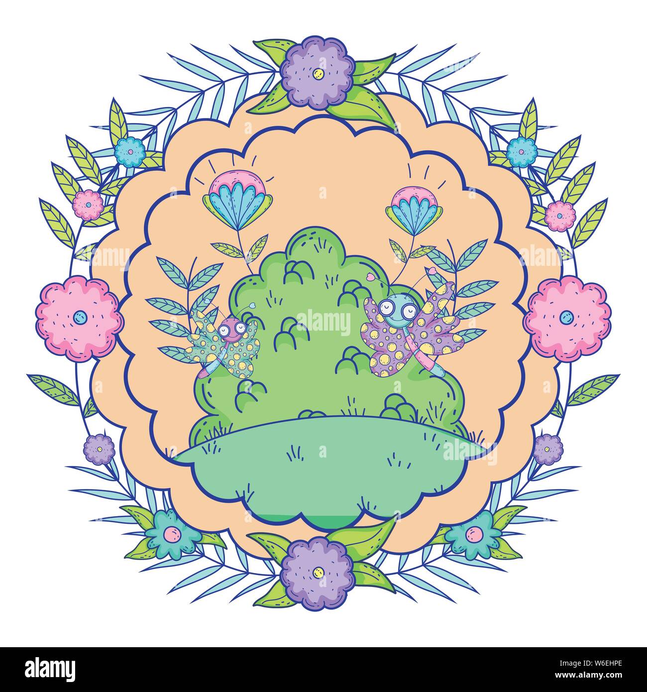 Flowers draw design, floral nature plant ornament garden decoration and ...