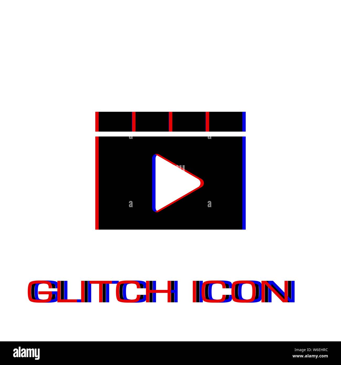 Browser video player icon flat. Simple pictogram - Glitch effect ...