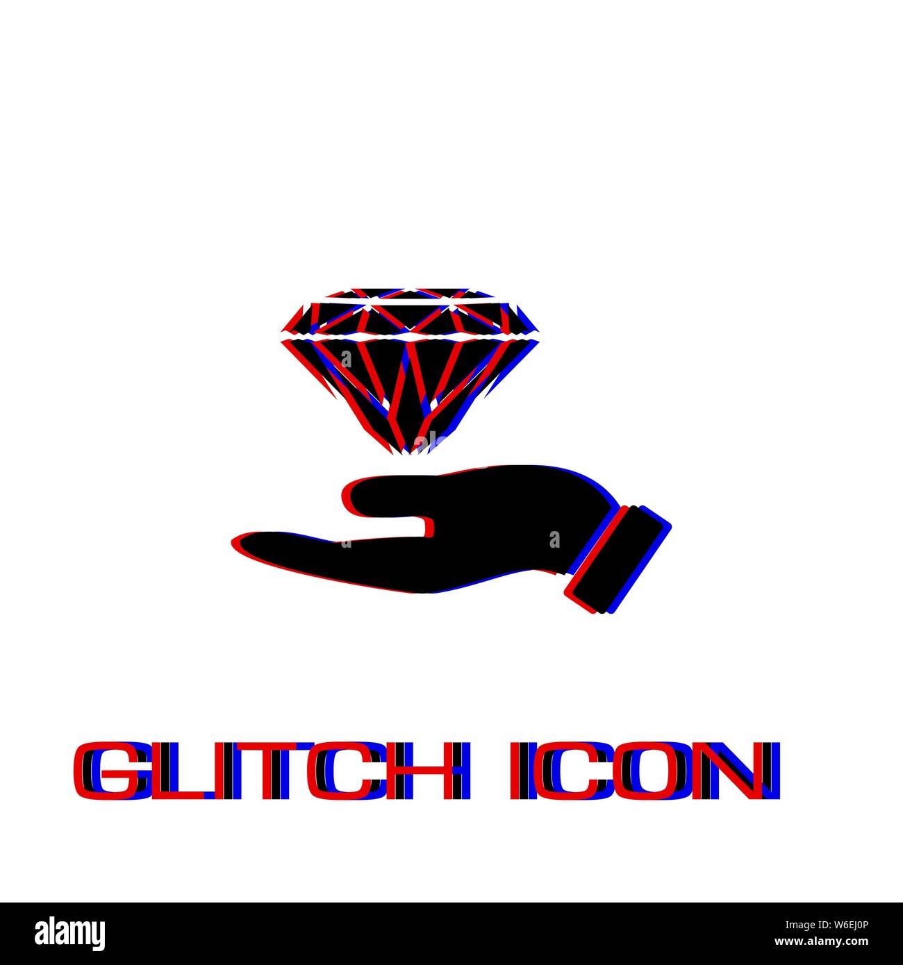 Hand and diamond icon flat. Simple pictogram - Glitch effect. Vector ...