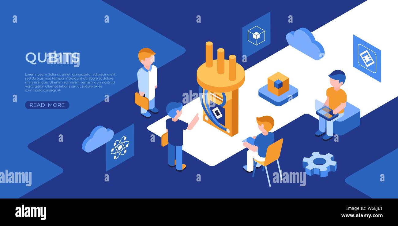 Artificial quantum computing and qubits technology isometric 3d icons ...