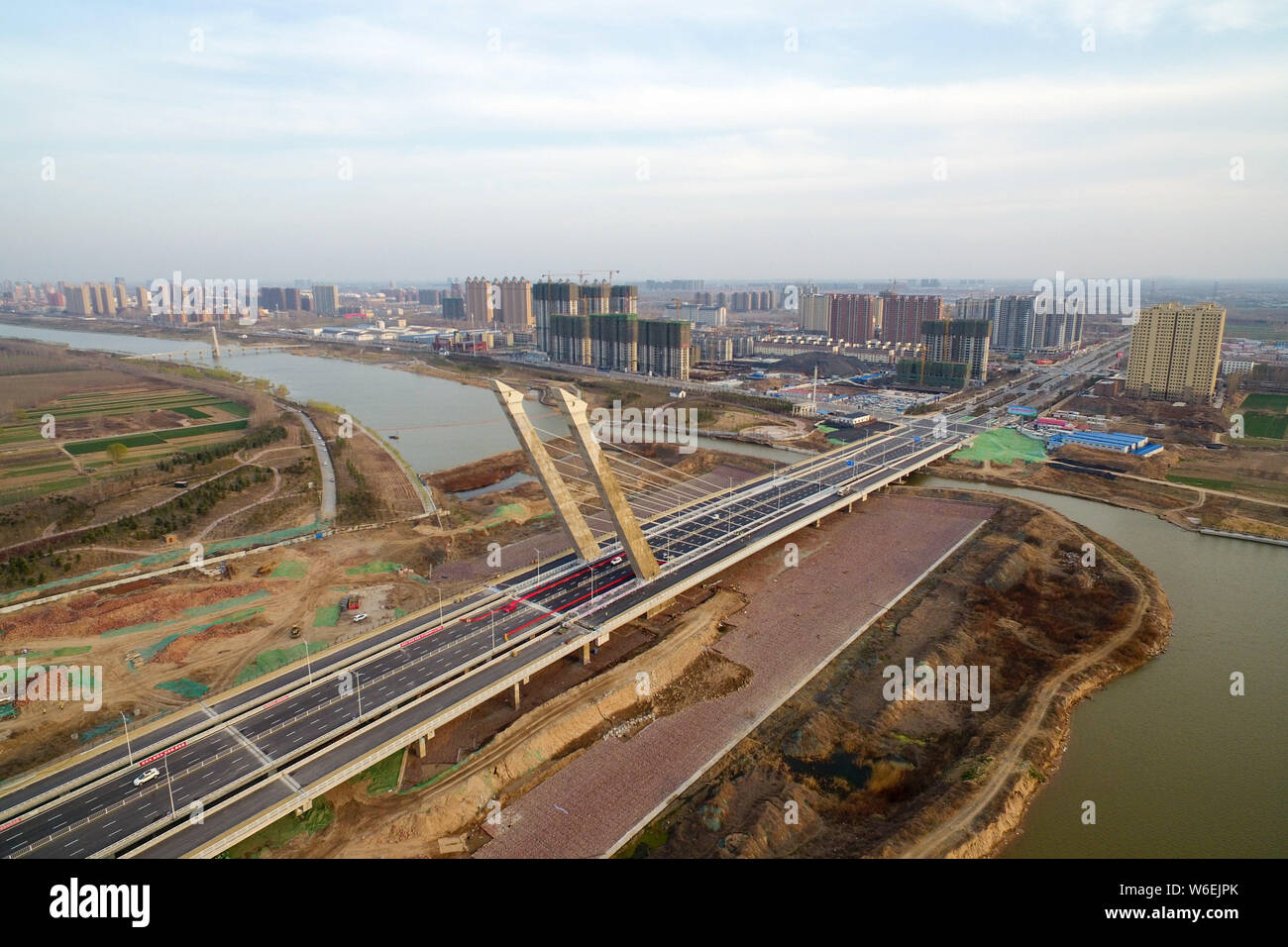 Aerial view of the Jialu River Bridge of Zhengzhou, Asia's widest ...