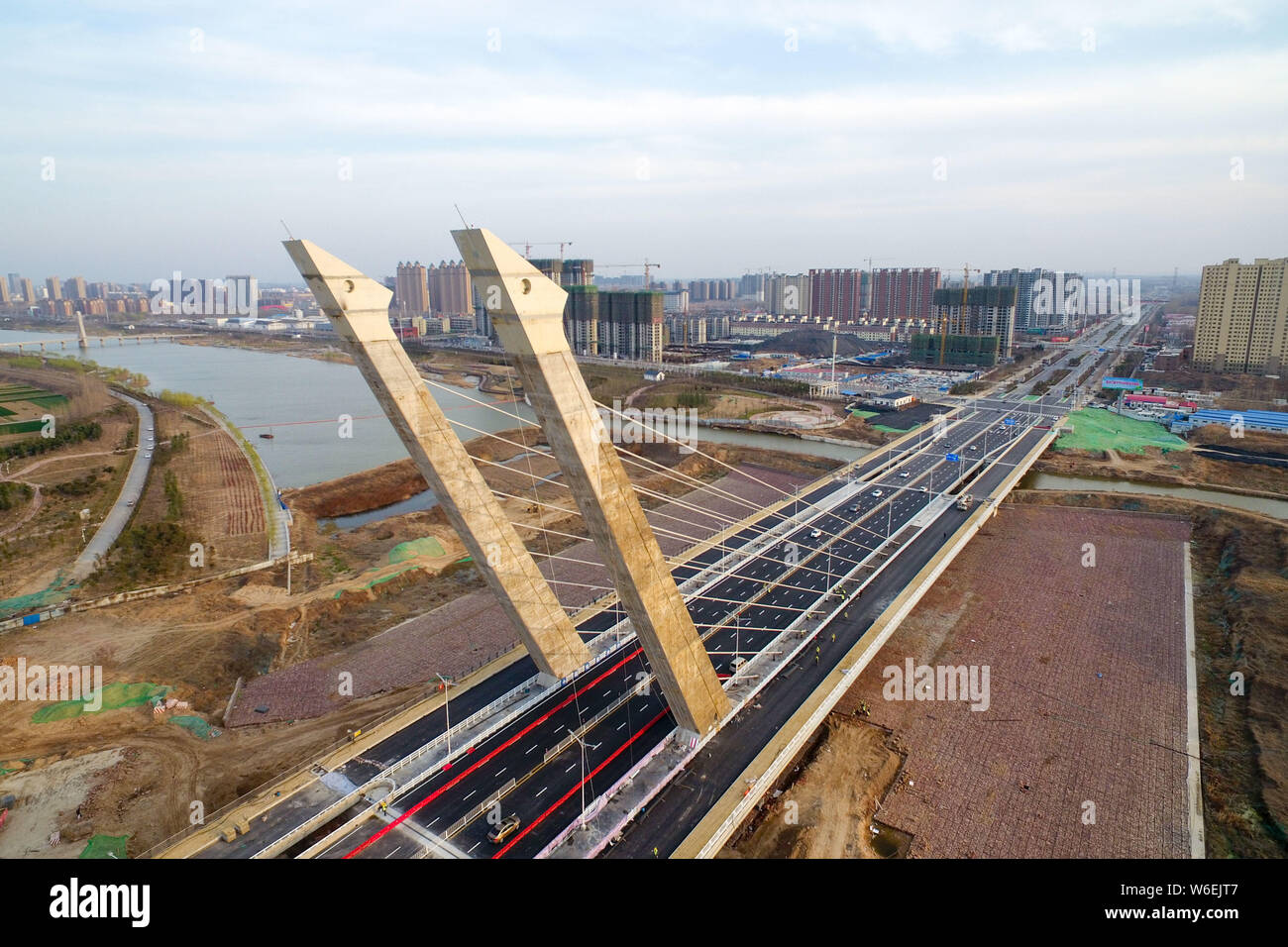 Aerial view of the Jialu River Bridge of Zhengzhou, Asia's widest ...