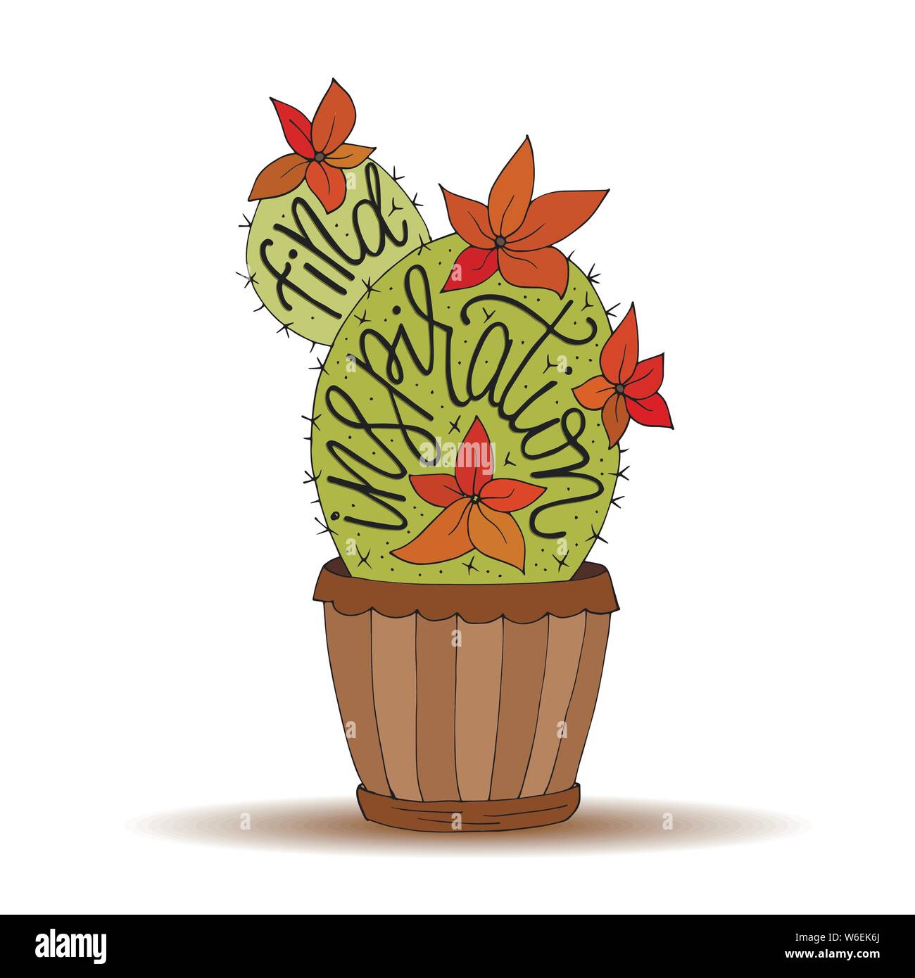 Cactus succulents vector illustration with handdrawn lettering quote ...