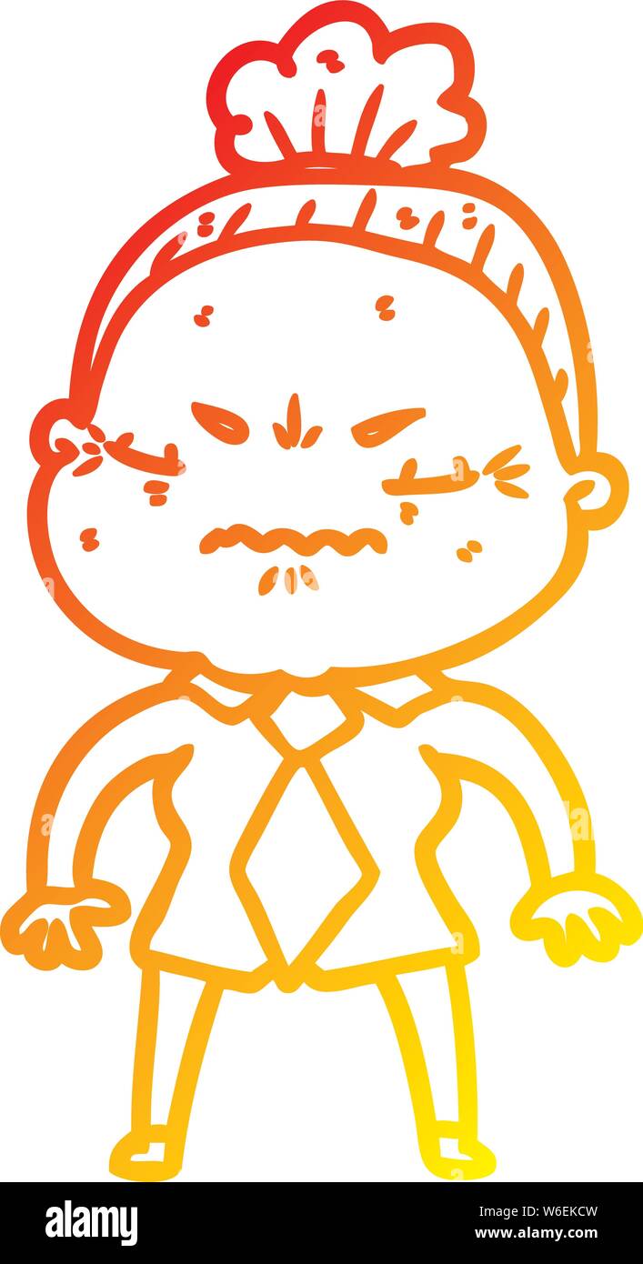 warm gradient line drawing of a cartoon annoyed old lady Stock Vector ...