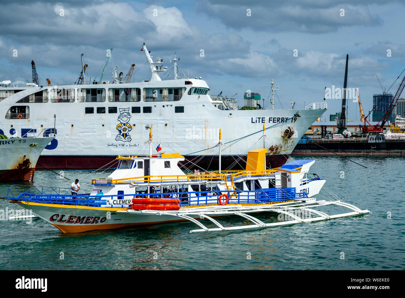 Colourful Boats In The Port Of Cebu City, Cebu, The Philippines Stock ...