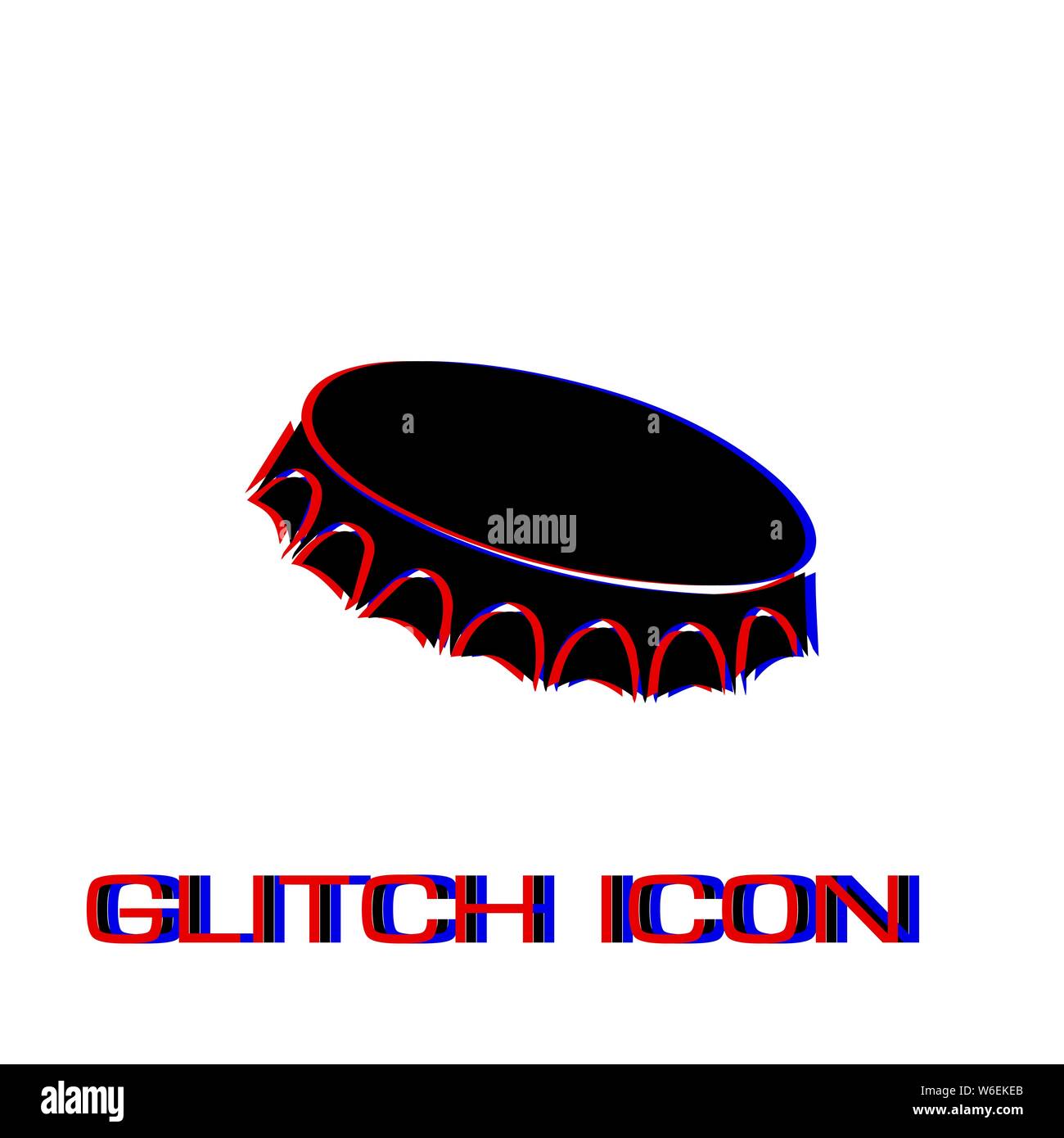 Beer bottle cap icon flat. Simple pictogram - Glitch effect. Vector ...