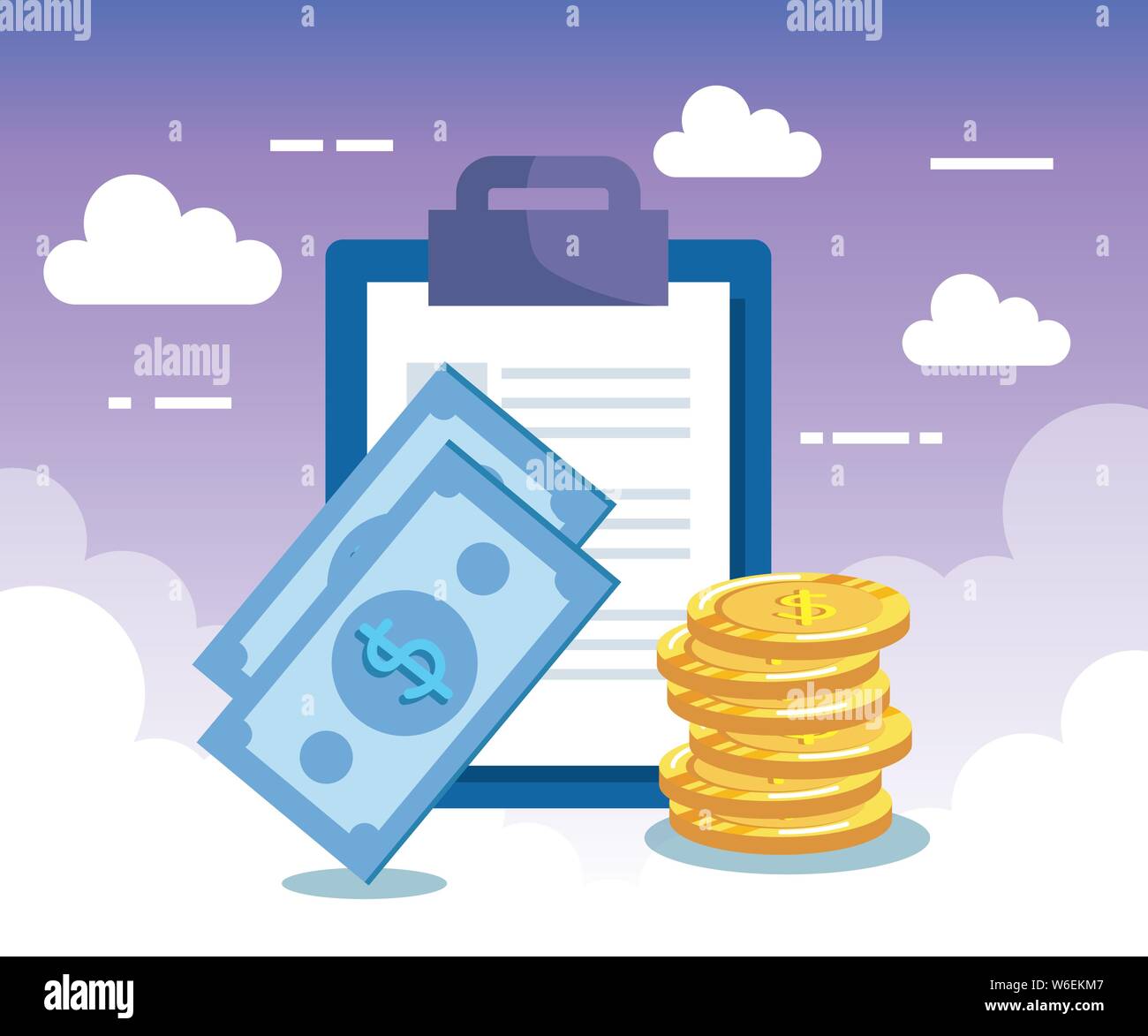 document report with bills and coins money Stock Vector Image & Art - Alamy