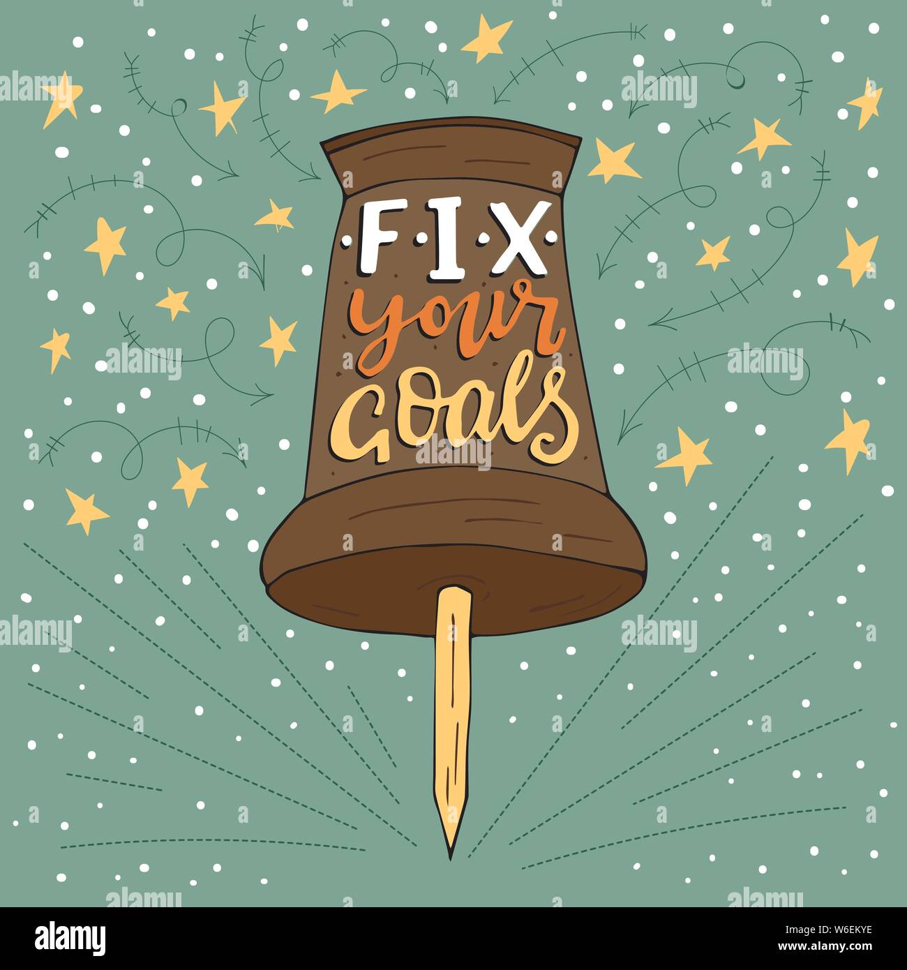 Fix your goals. Handdrawn vector brush lettering with an office button ...