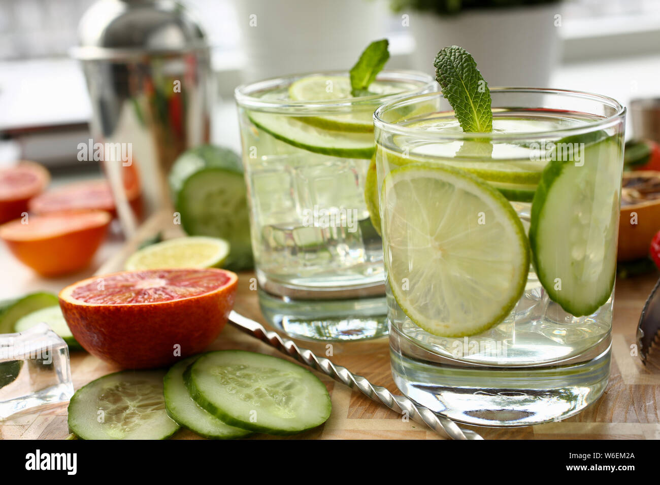 Lime with cucumber punch home made cocktail Stock Photo - Alamy