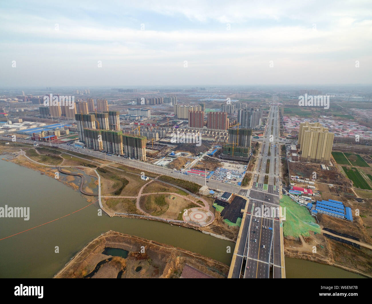 Aerial view of the Jialu River Bridge of Zhengzhou, Asia's widest ...
