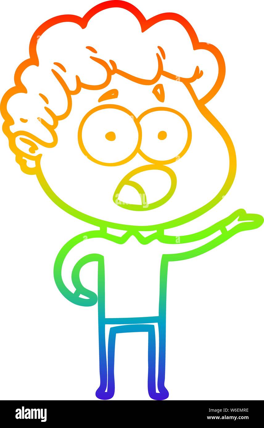rainbow gradient line drawing of a cartoon man gasping in surprise ...