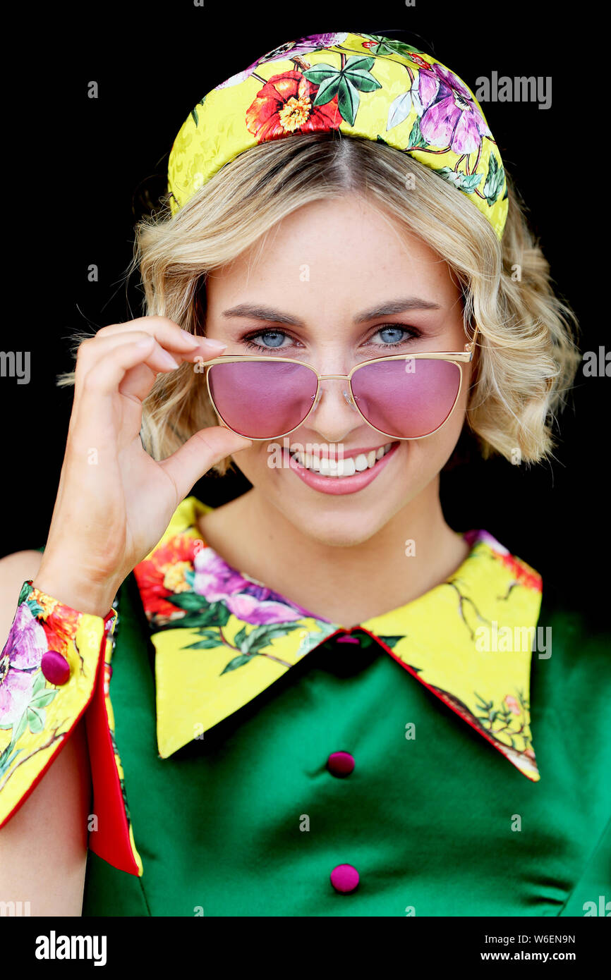 Aine O'Reilly, a dress maker from Longford, attends Ladies Day during ...