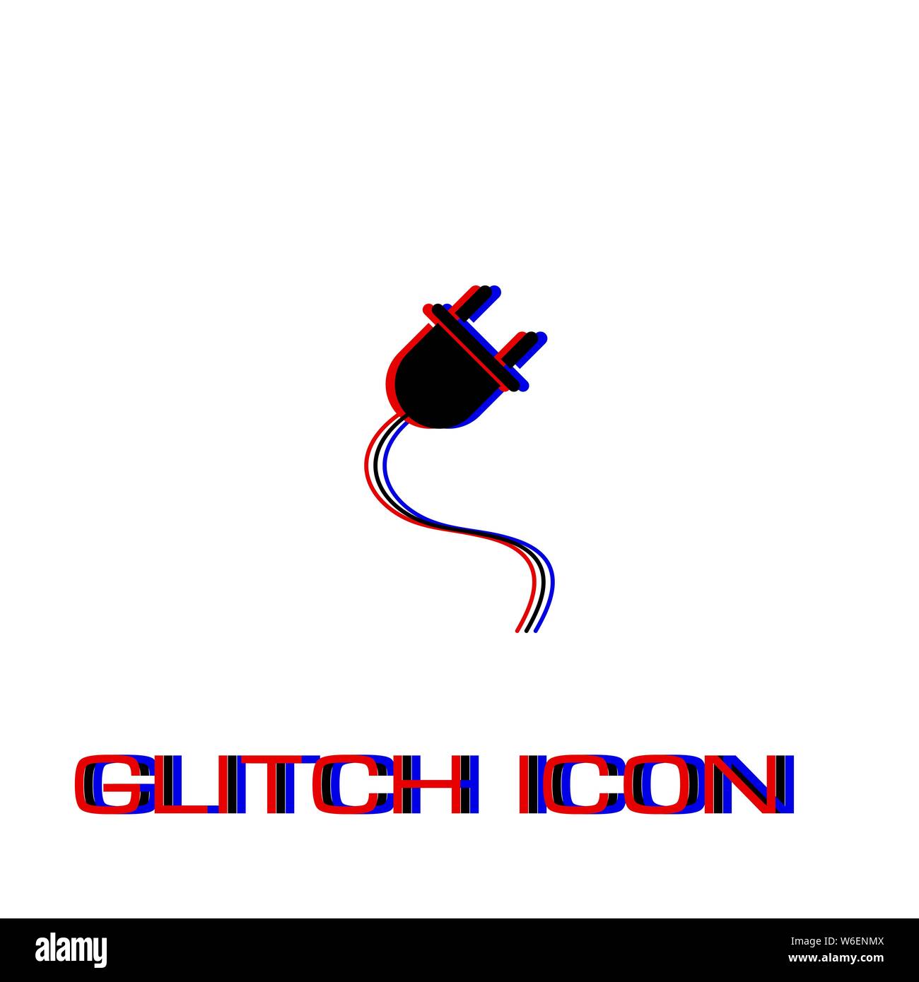 Power cord icon flat. Simple pictogram - Glitch effect. Vector ...