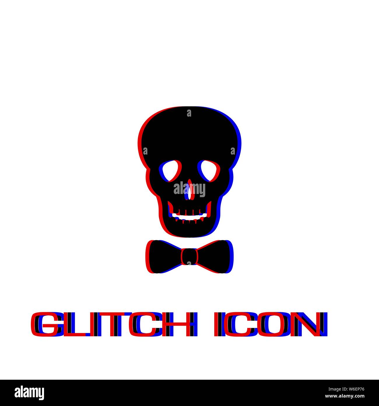Skull icon flat. Simple pictogram - Glitch effect. Vector illustration ...