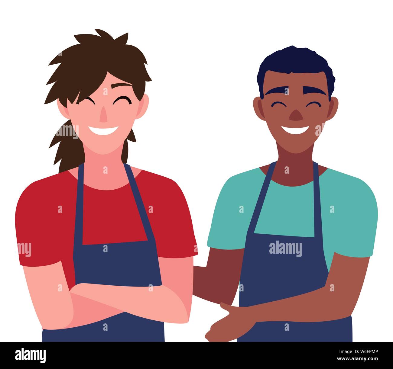 seller man and woman with apron vector illustration Stock Vector Image ...