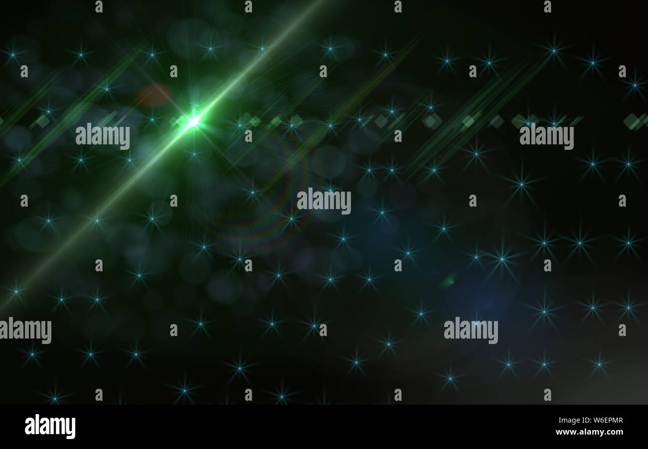 Anamorphic green lens flare isolated on black background for overlay ...