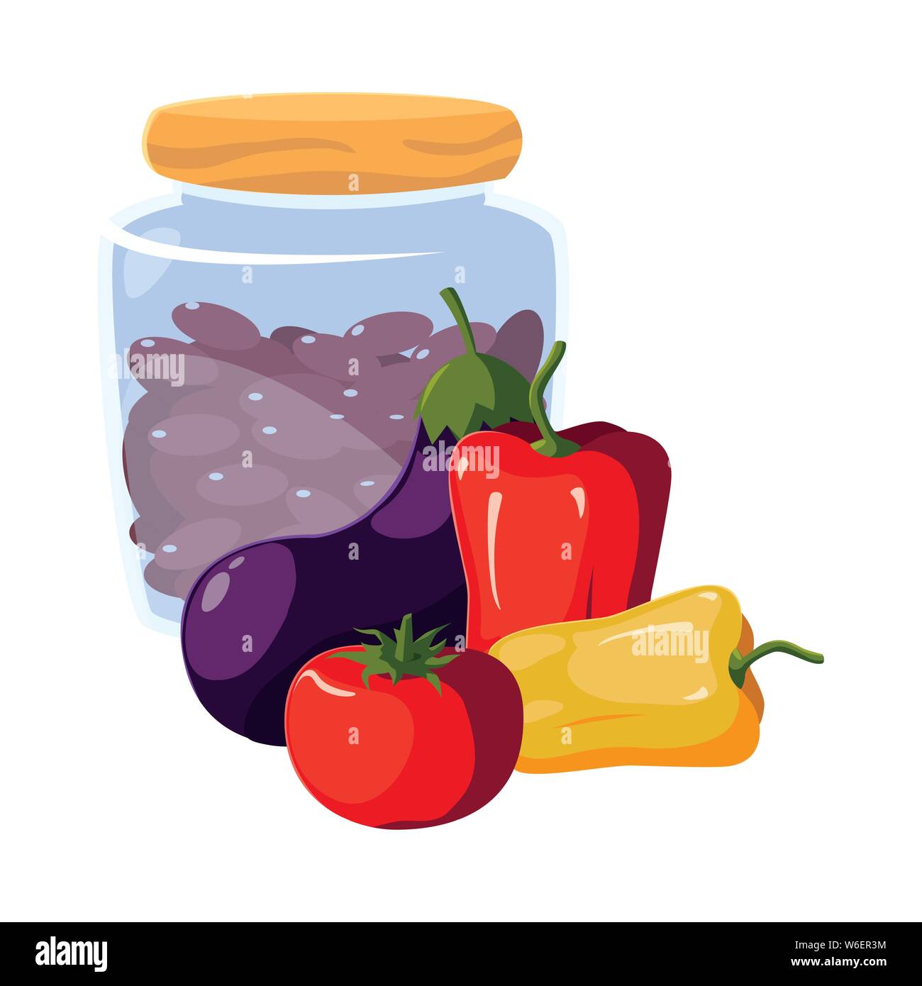 farm jar with beans pepper tomato eggplant vector illustration Stock ...