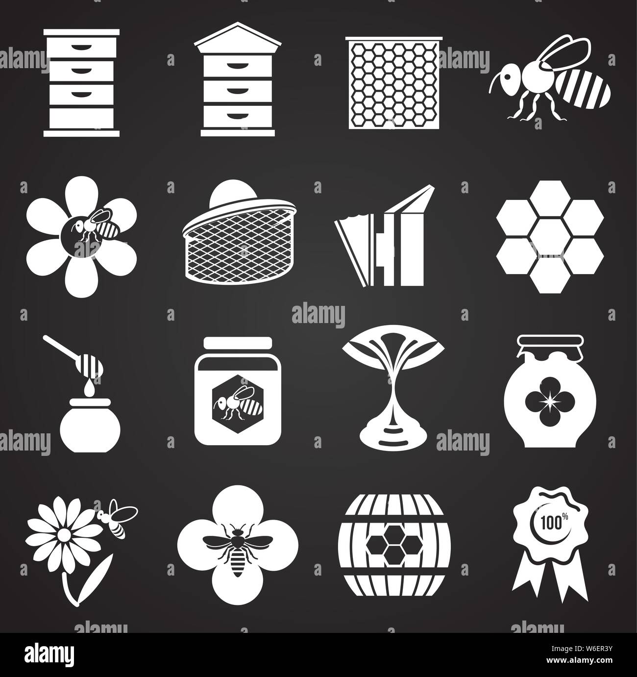 Beekeeping related icons set on background for graphic and web design ...