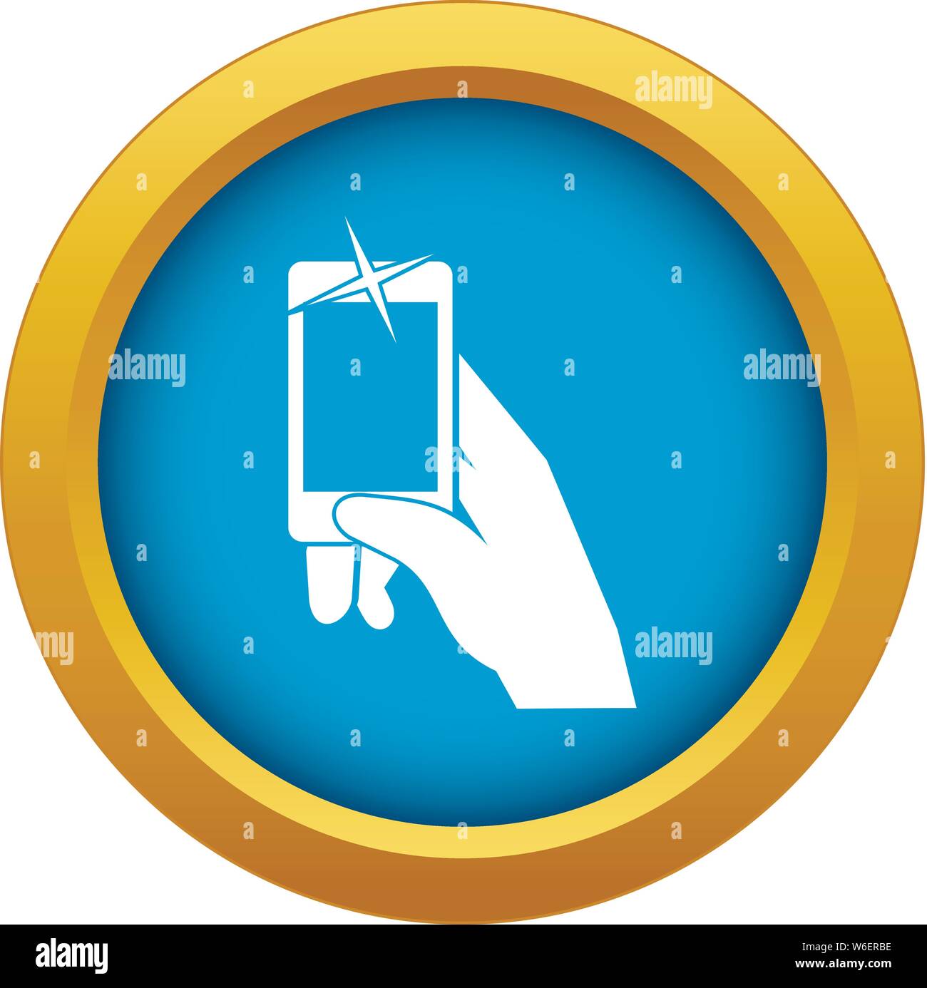 Hand taking pictures on cell phone icon blue vector isolated Stock ...