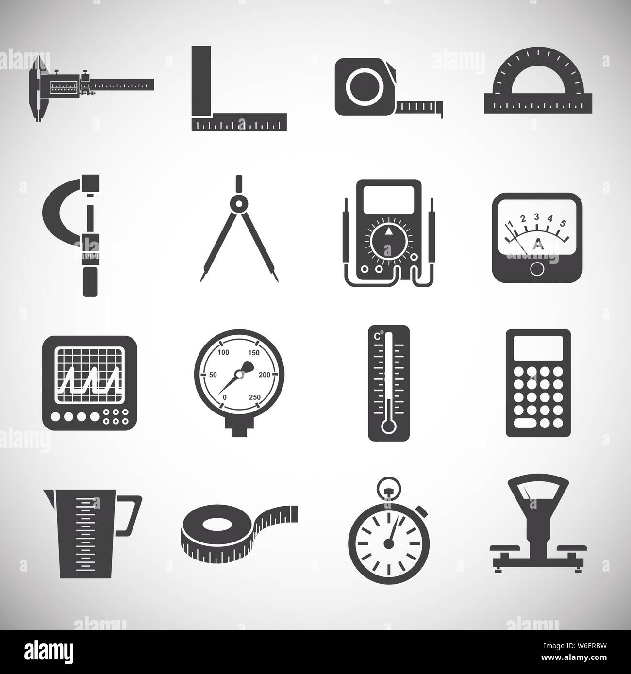 Measuring tool related icons set on background for graphic and web ...