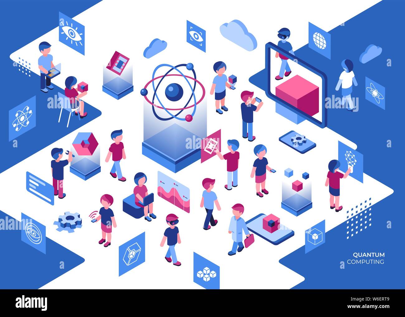 Artificial quantum computing and qubits technology isometric 3d icons ...