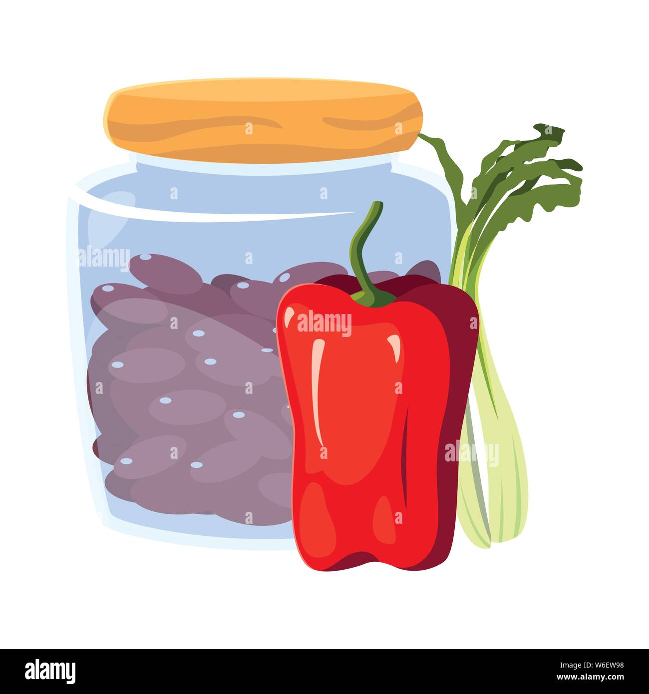 farm jar with beans pepper scallion vector illustration Stock Vector ...
