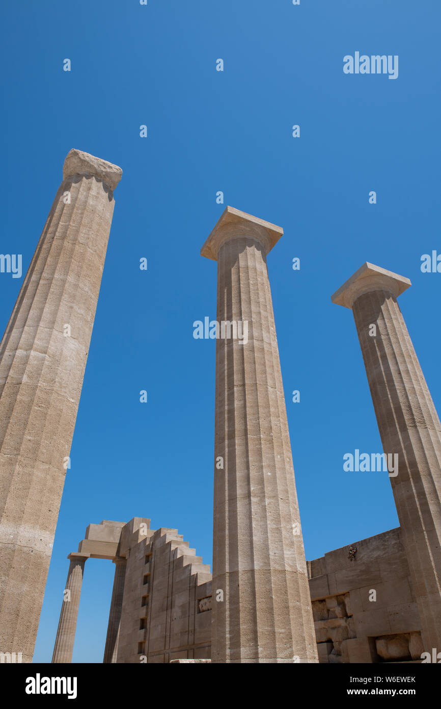 Greece, Rhodes. Historic Lindos, medieval Acropolis of Lindos. 4th ...