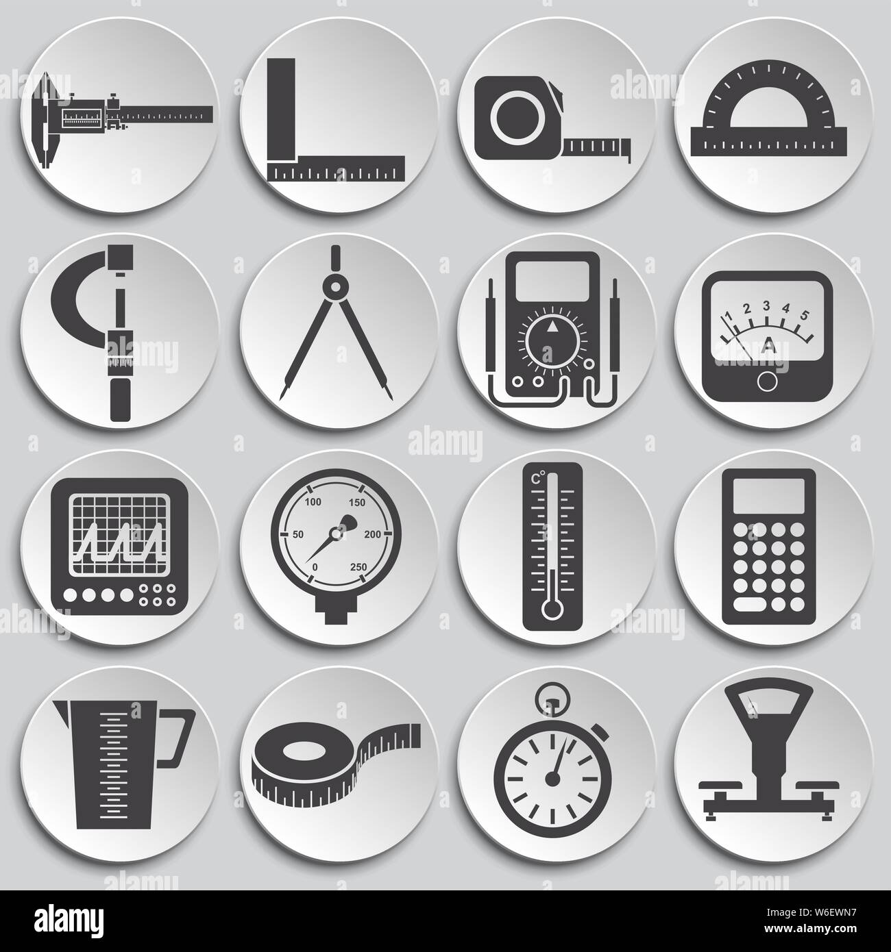 Measuring tool related icons set on background for graphic and web ...