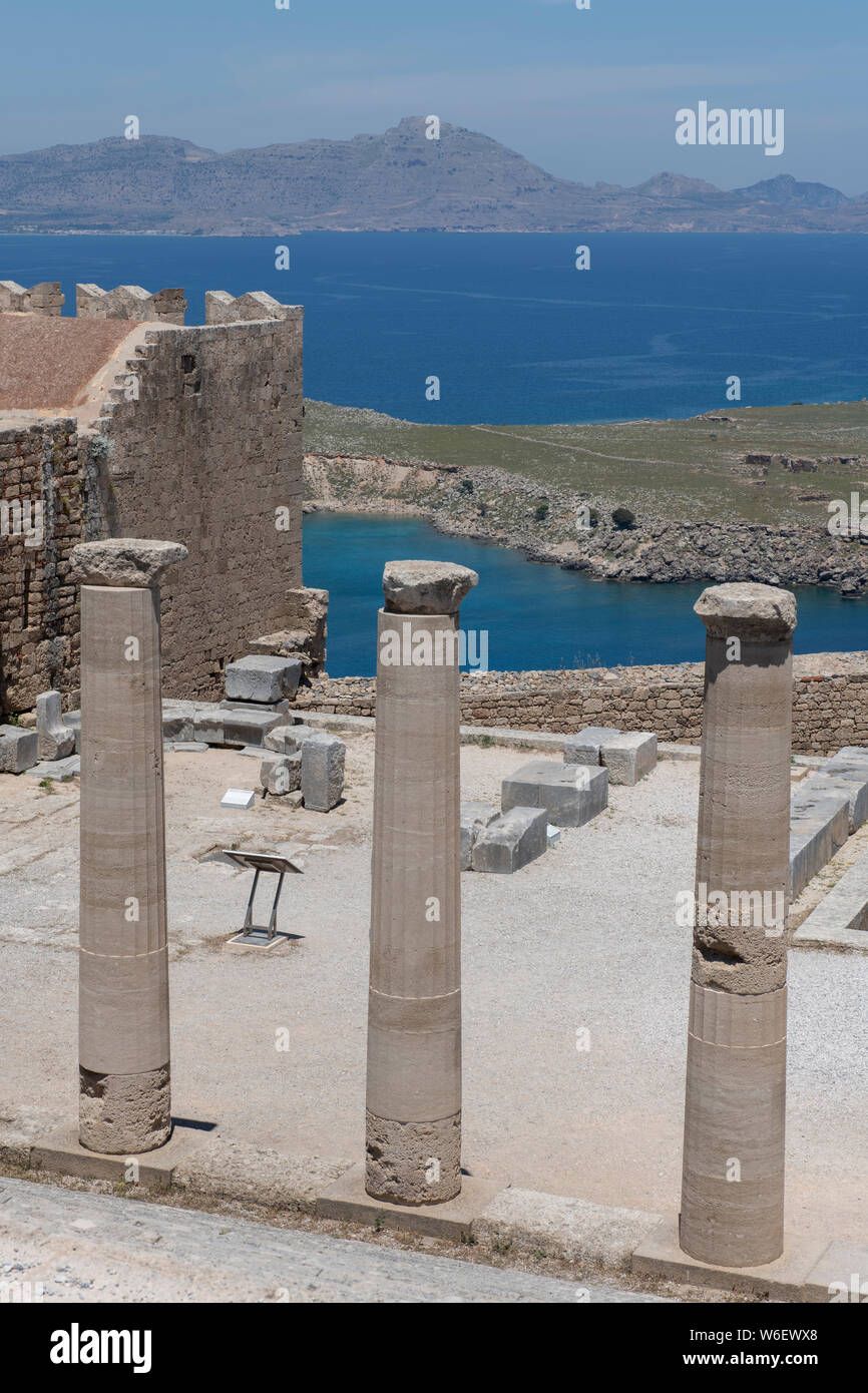 Greece, Rhodes. Historic Lindos, medieval Acropolis of Lindos. 4th ...