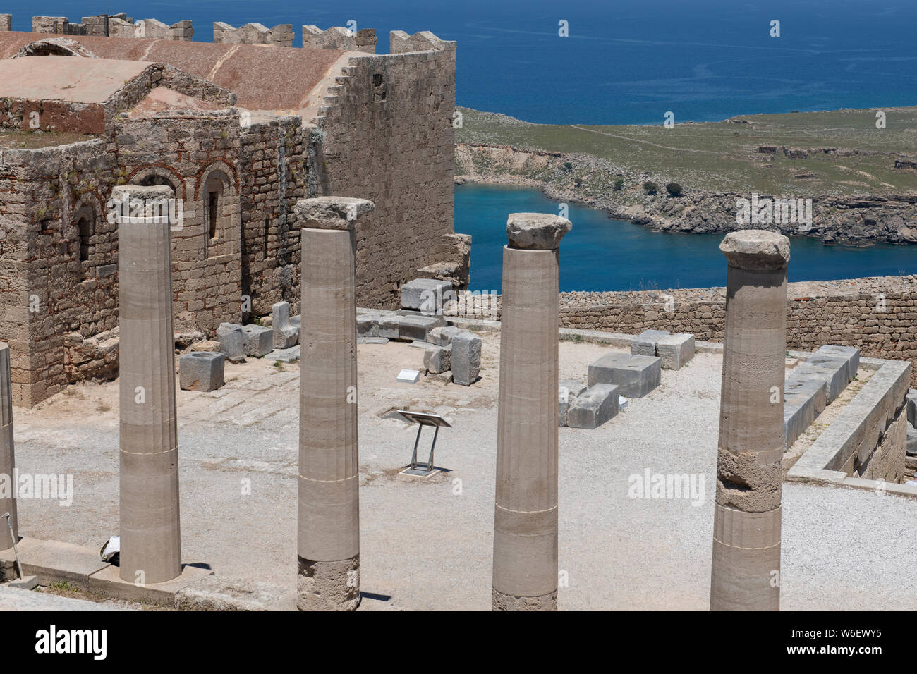 Greece, Rhodes. Historic Lindos, medieval Acropolis of Lindos. 4th ...