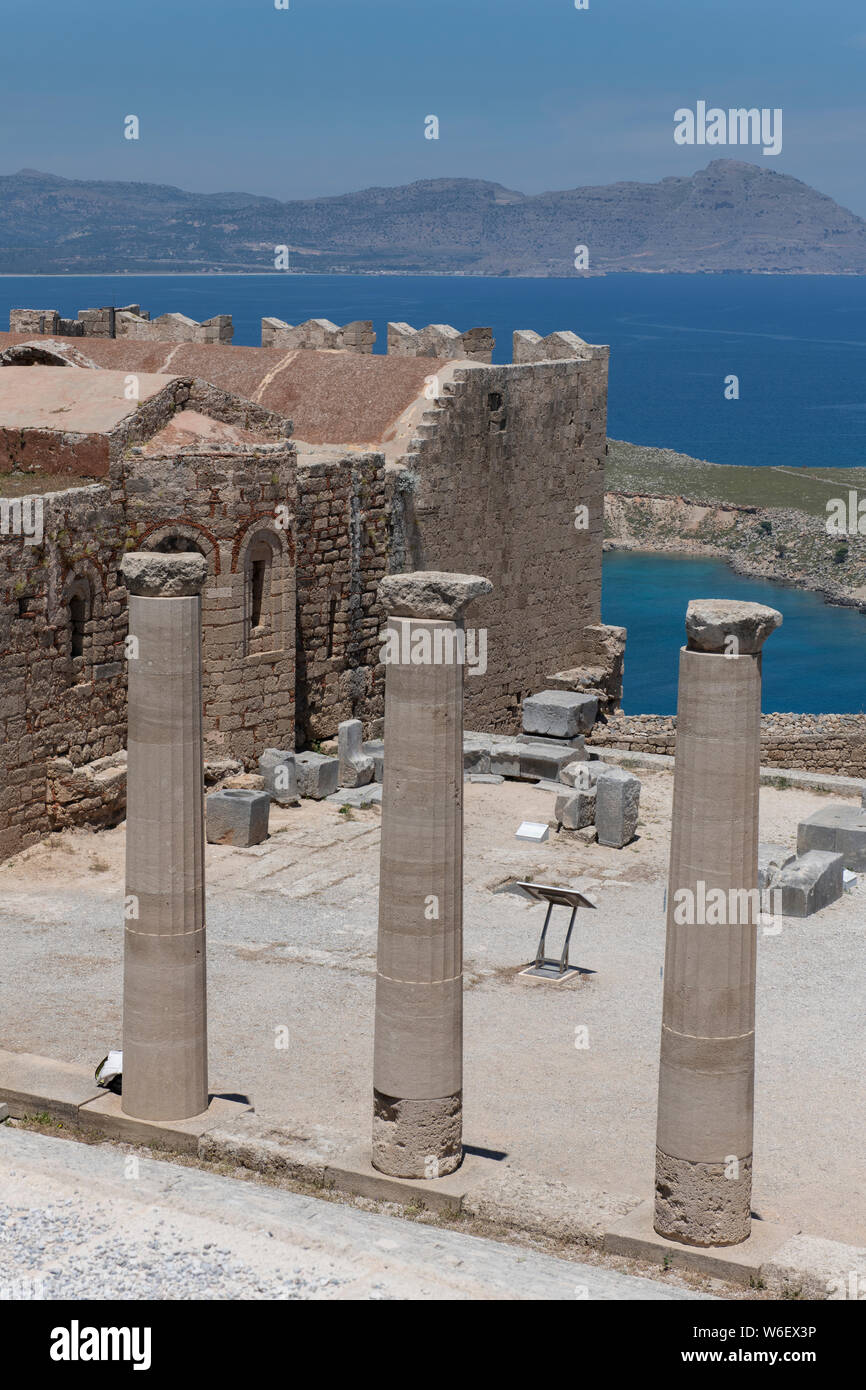 Greece, Rhodes. Historic Lindos, medieval Acropolis of Lindos. 4th ...