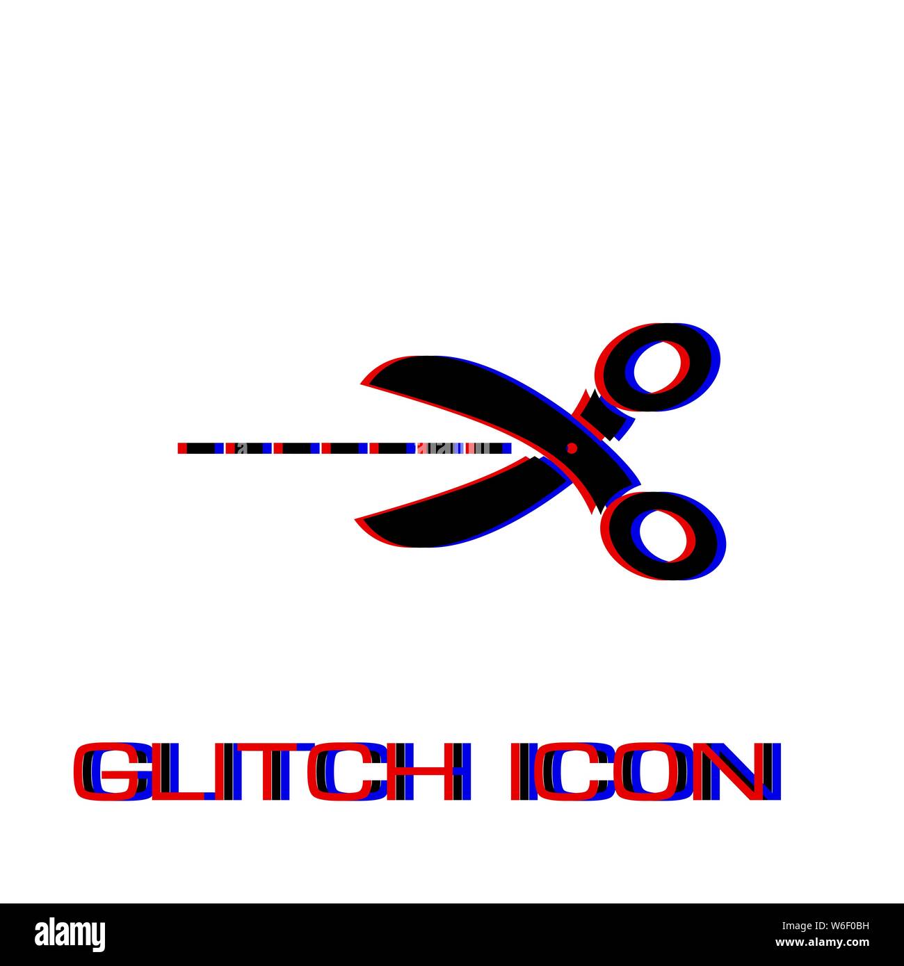 Cut icon flat. Simple pictogram - Glitch effect. Vector illustration ...
