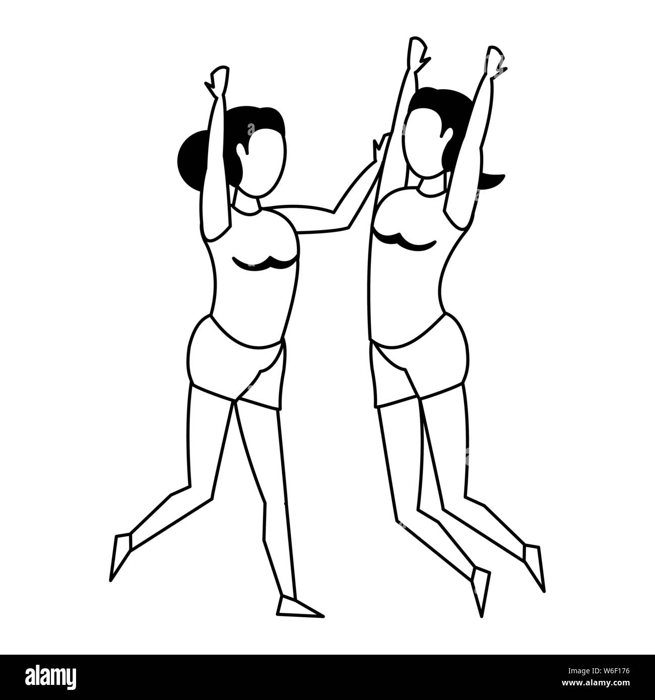 fitness sport exercise lifestyle cartoon in black and white Stock ...