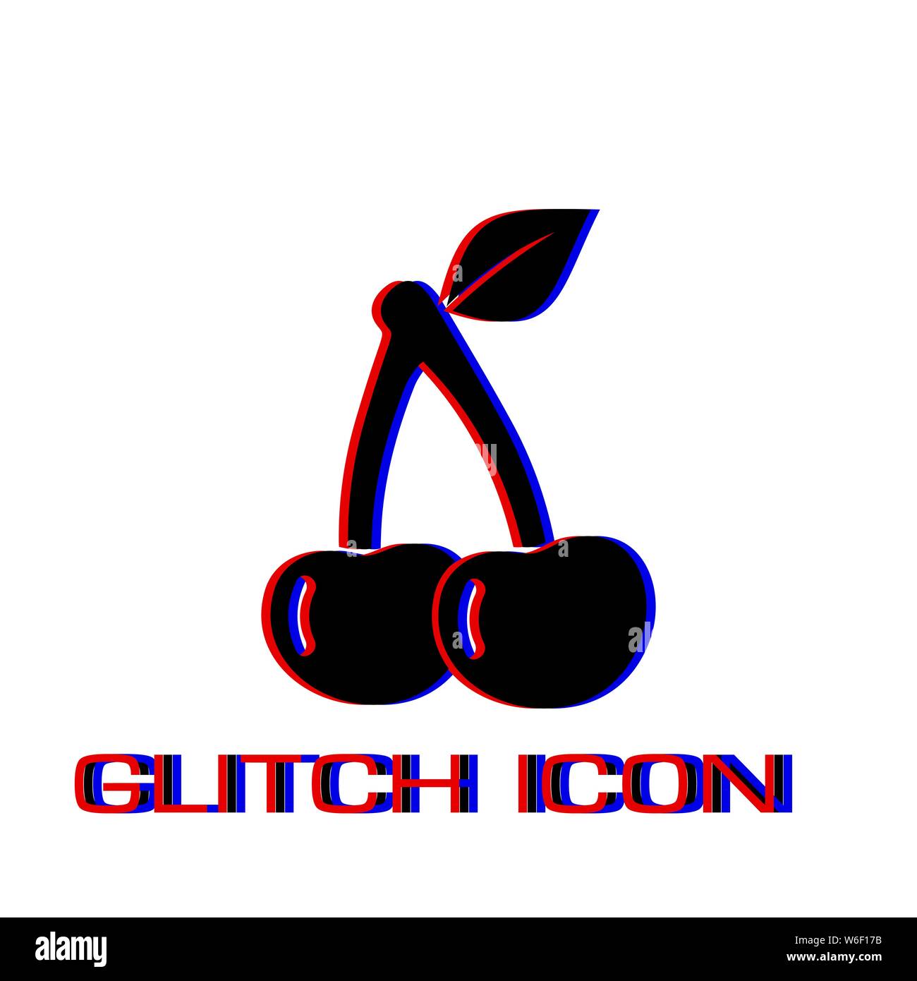 Cherry icon flat. Simple pictogram - Glitch effect. Vector illustration ...