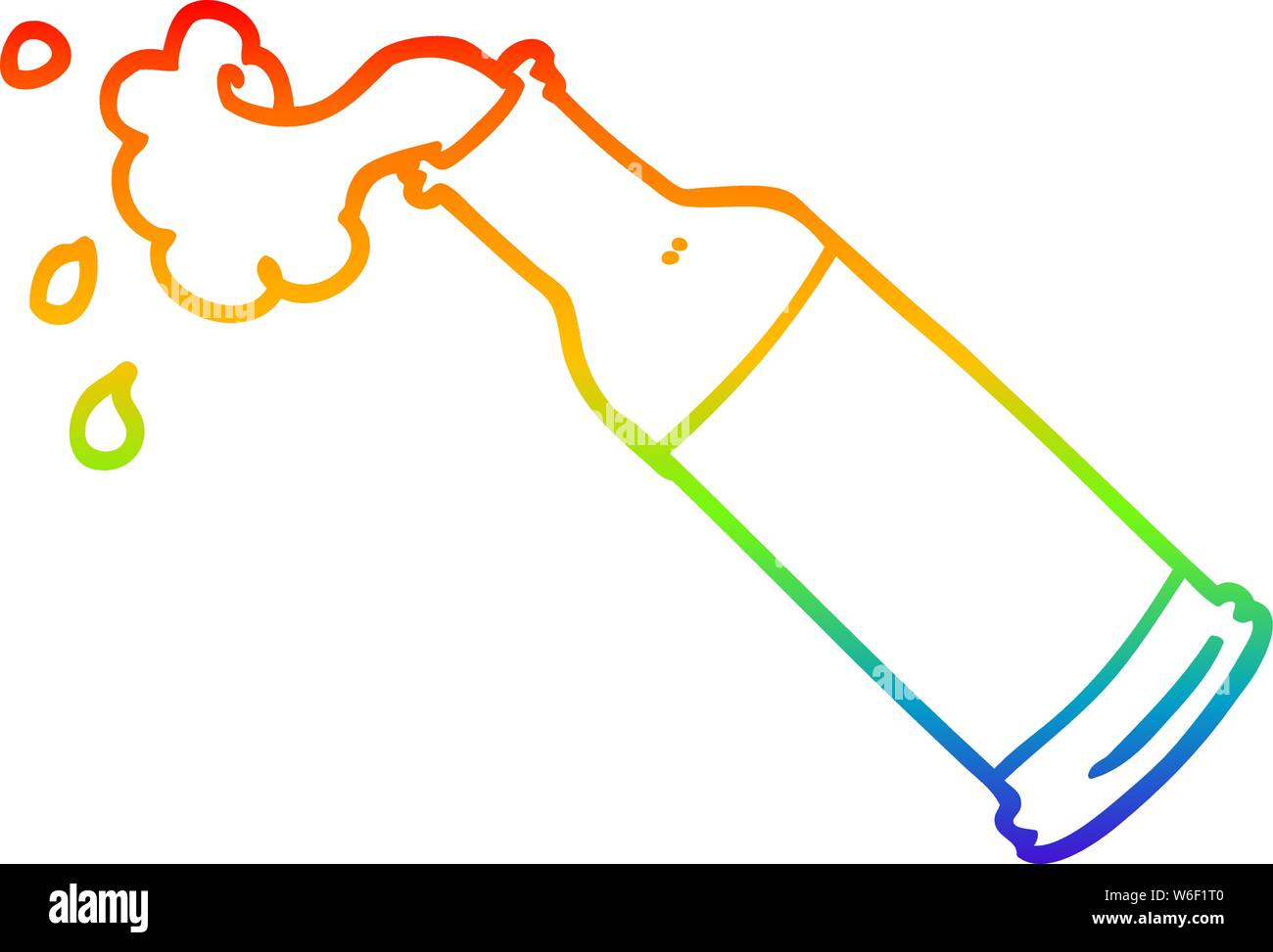 rainbow gradient line drawing of a cartoon foaming beer bottle Stock ...