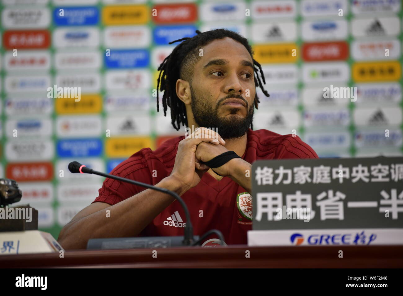 Ashley Williams of Wales national football team attends a press ...