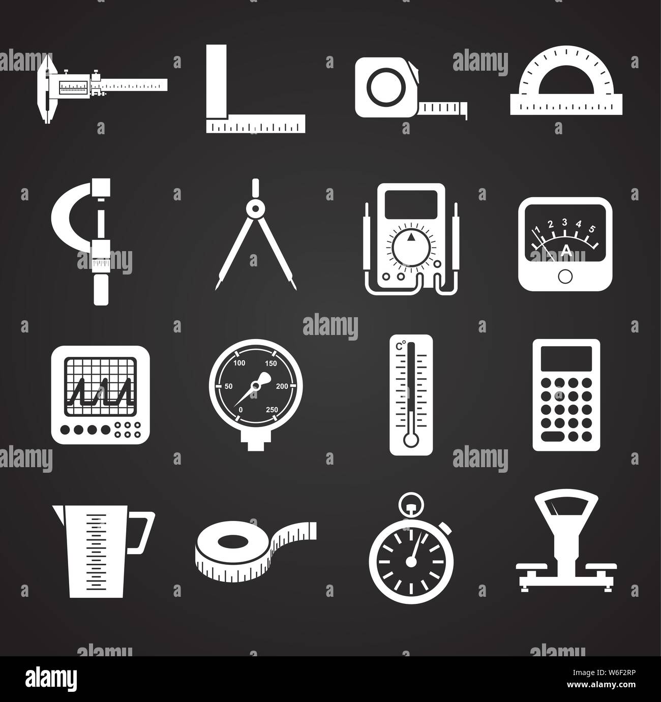 Measuring tool related icons set on background for graphic and web ...