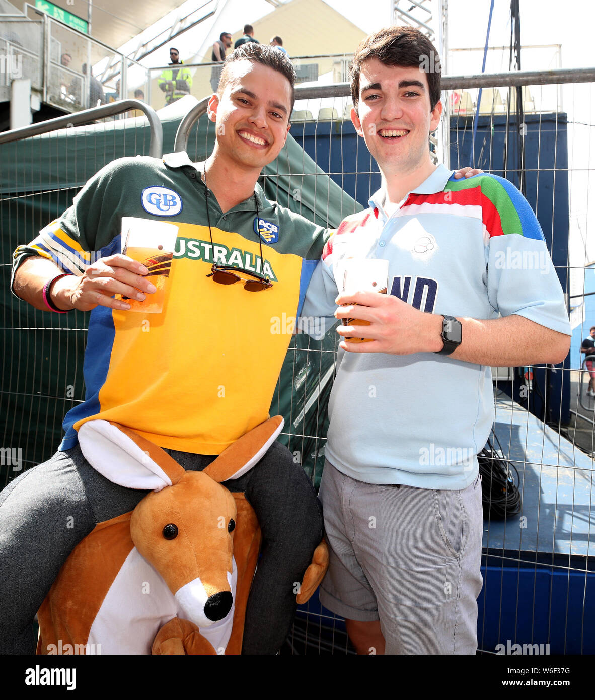 Australia fans pose for a photograph during day one of the Ashes Test ...