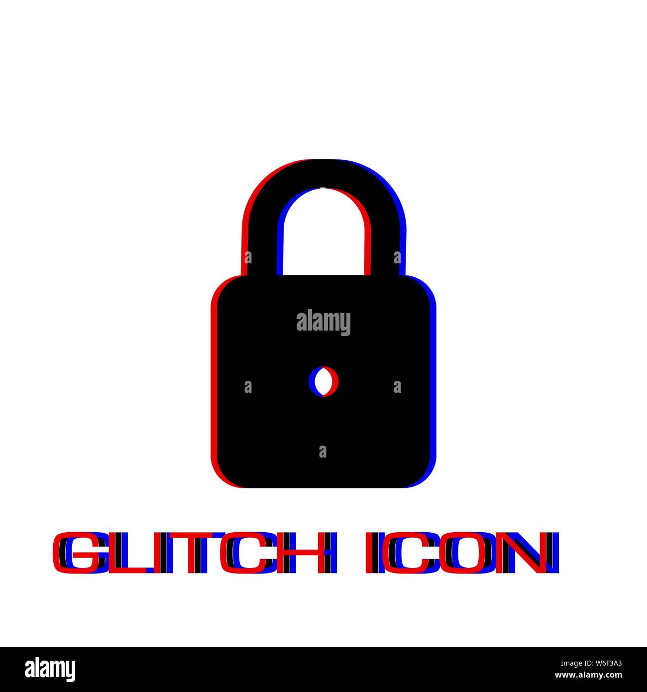 Lock icon flat. Simple pictogram - Glitch effect. Vector illustration ...