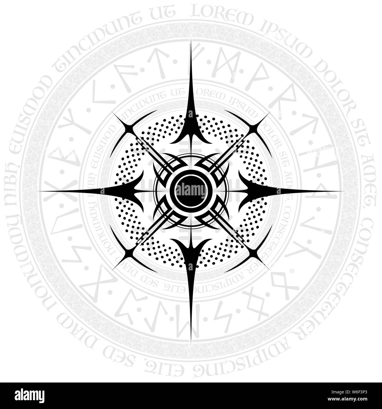 Black wind rose and circle pattern isolated on white background Stock ...