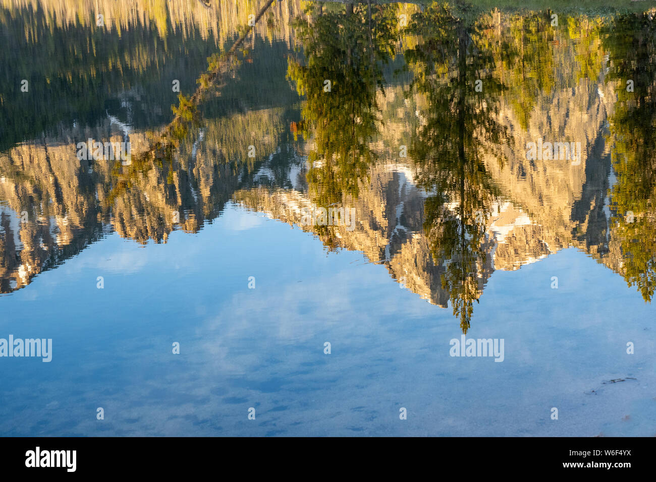 Abstract view of the the Sawtooth Mountains reflected in Stanley Lake. Reflection only, useful ...