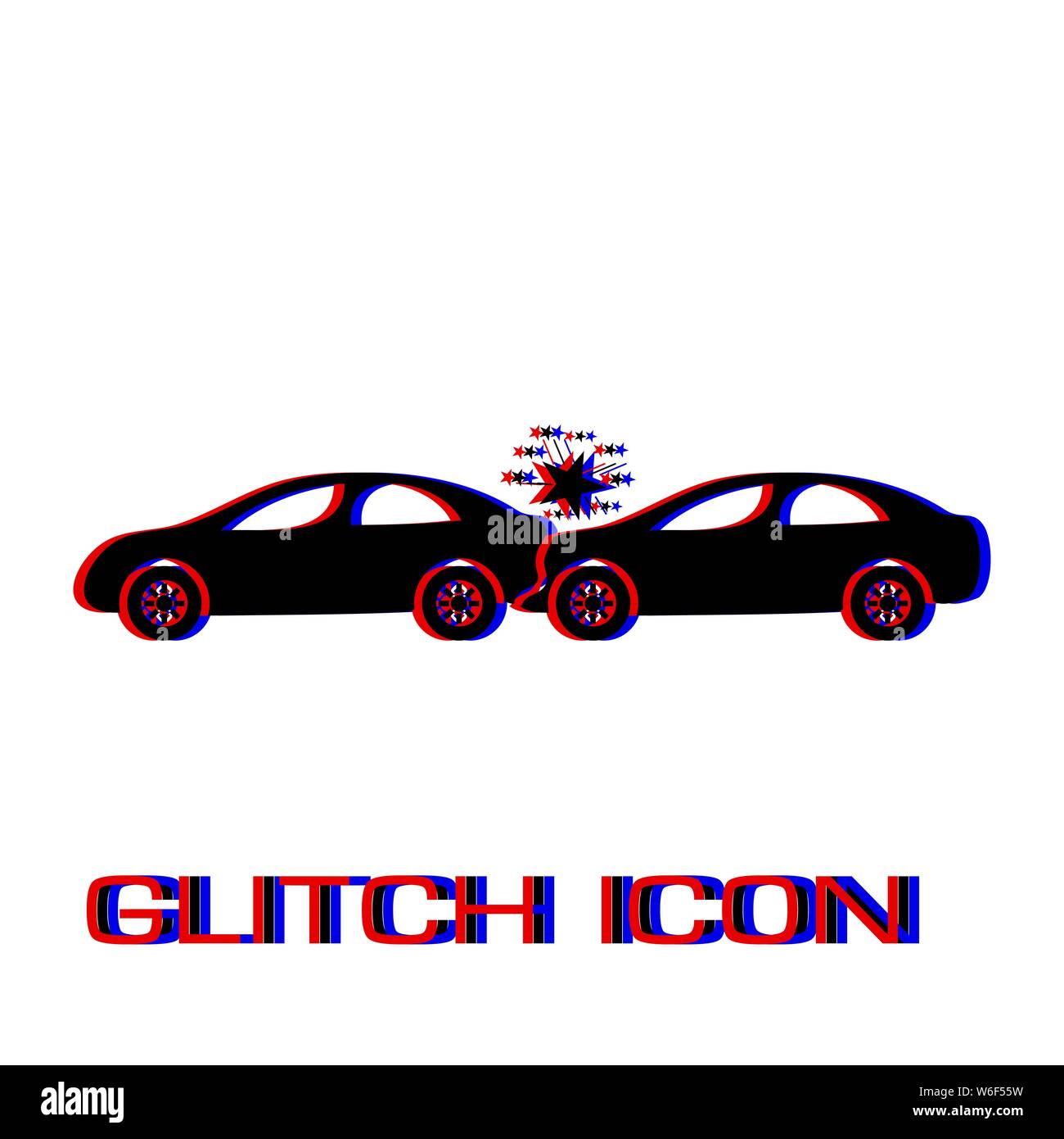 Car accident icon flat. Simple pictogram - Glitch effect. Vector ...
