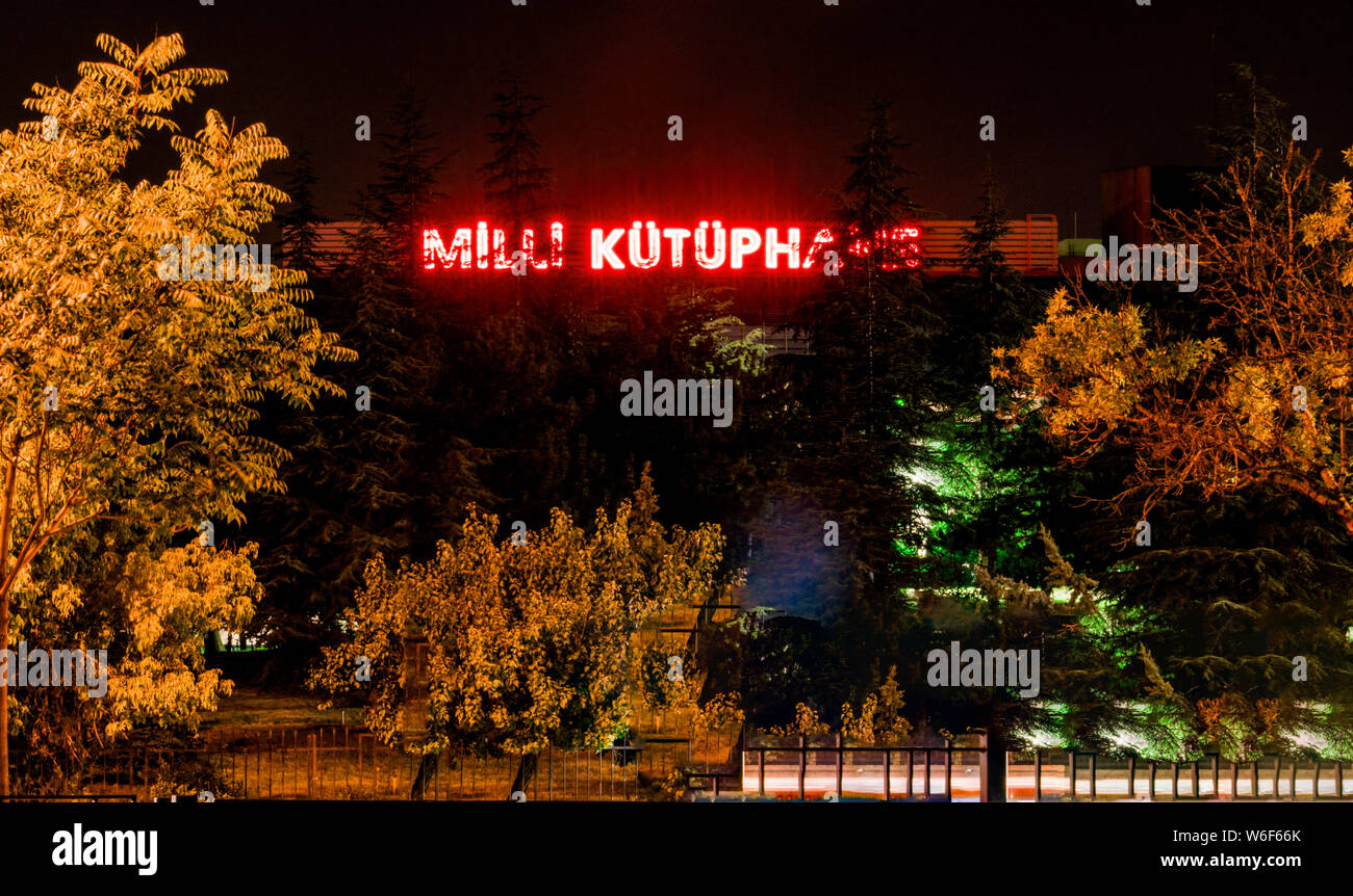 Ankara / Turkey - July 28 2019: Facade and entrance of National Library ...