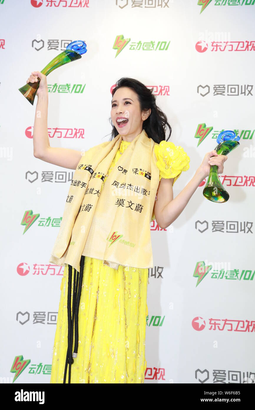 Hong Kong singer and actress Karen Mok poses with her trophies ...