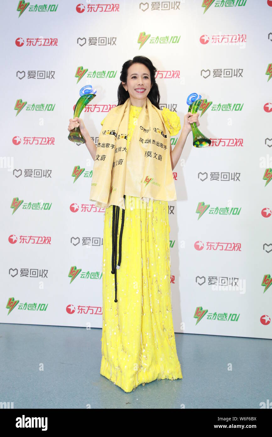 Hong Kong singer and actress Karen Mok poses with her trophies ...