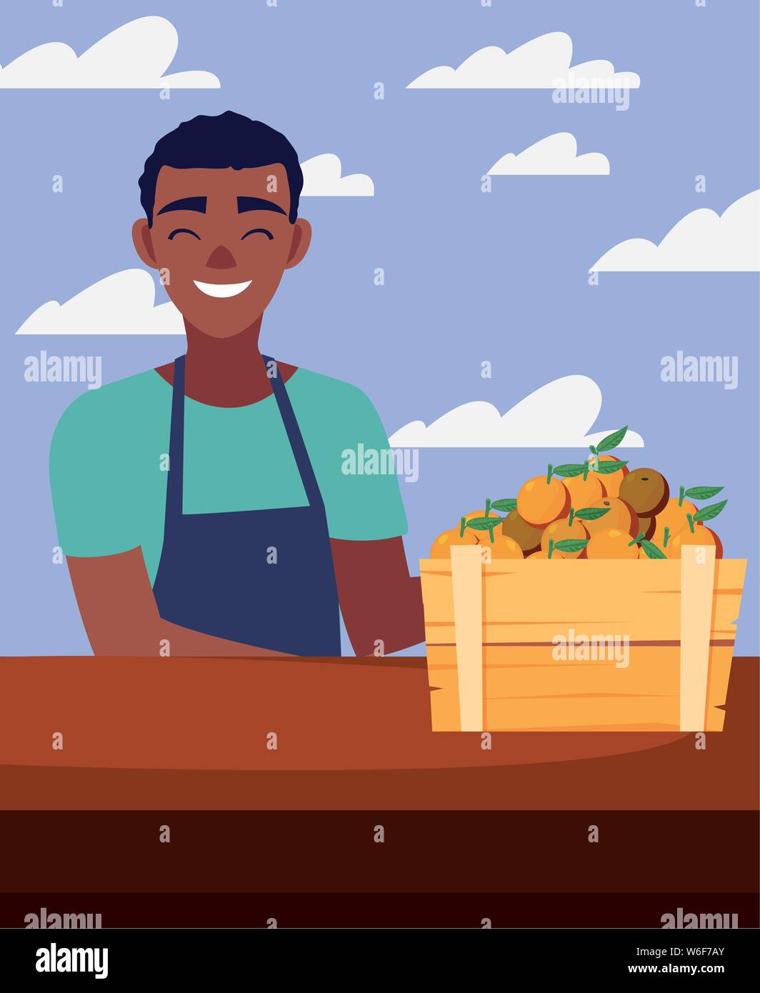seller man farm products harvest orange vector illustration Stock ...