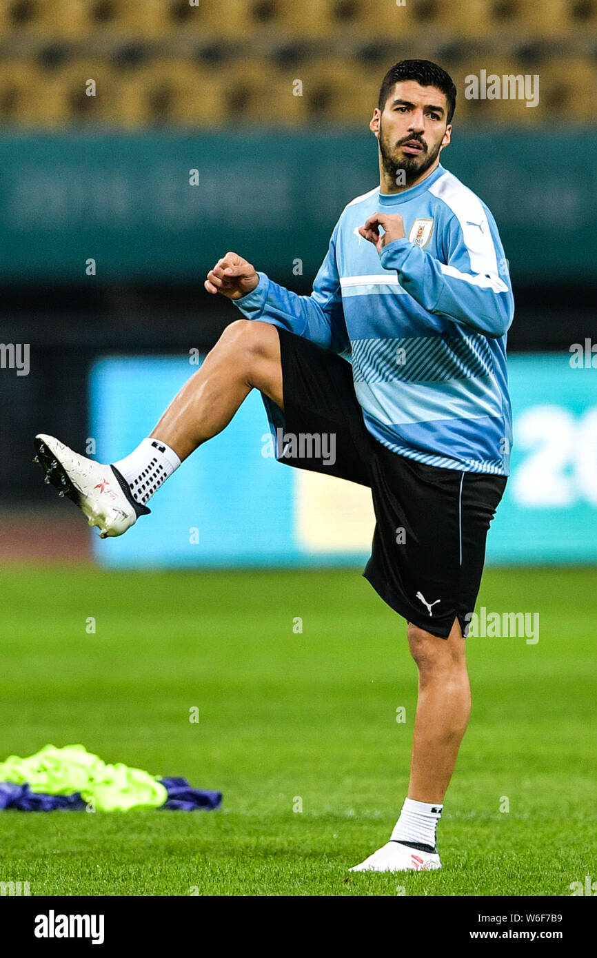 Luis Suarez of Uruguay national football team takes part in a training ...