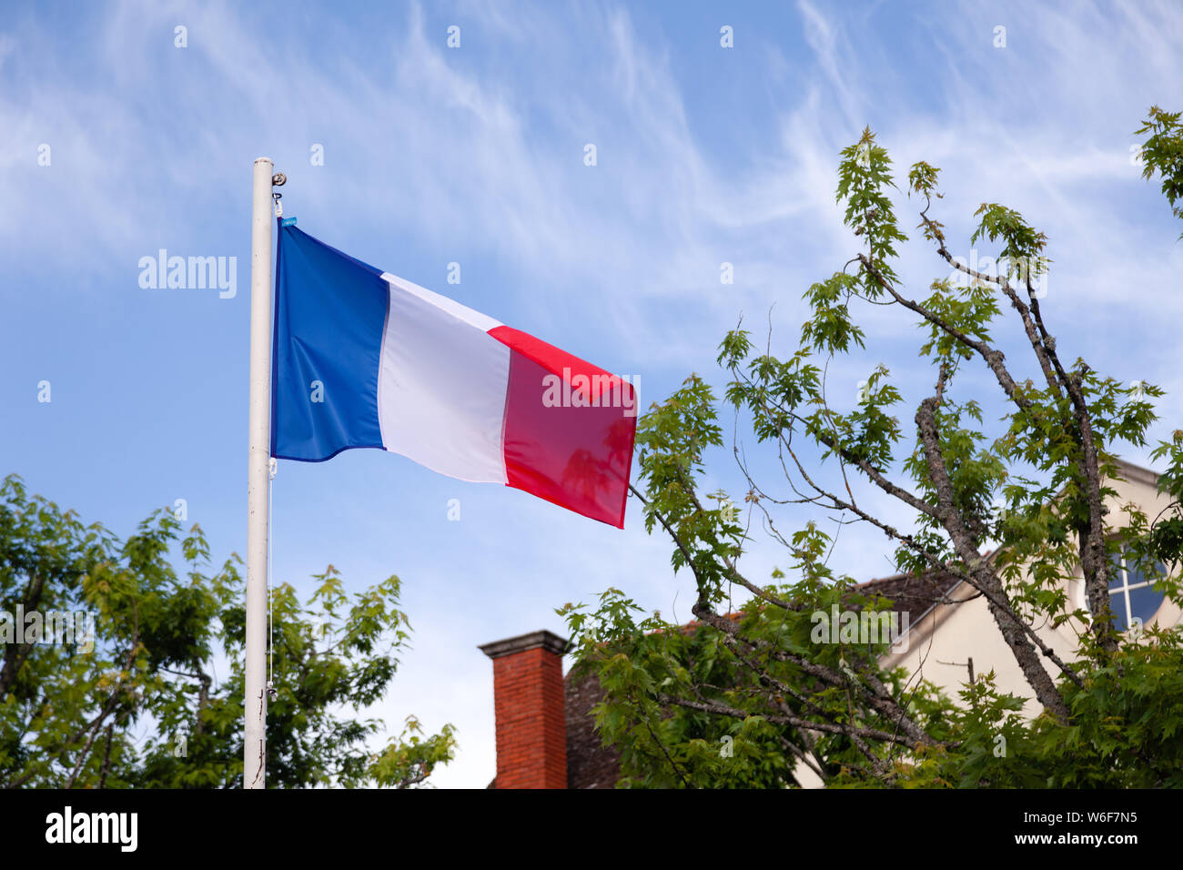 Flag of France, tricolor red white blue colors, fluttering, waving on ...
